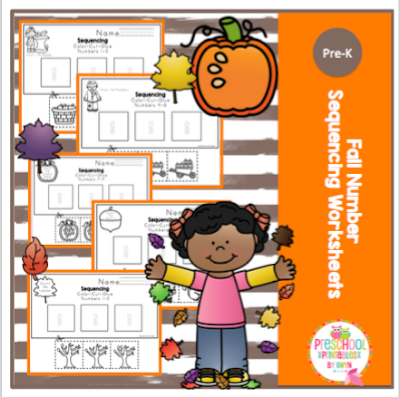 Fall Number Sequencing Worksheets ~ Preschool Printables