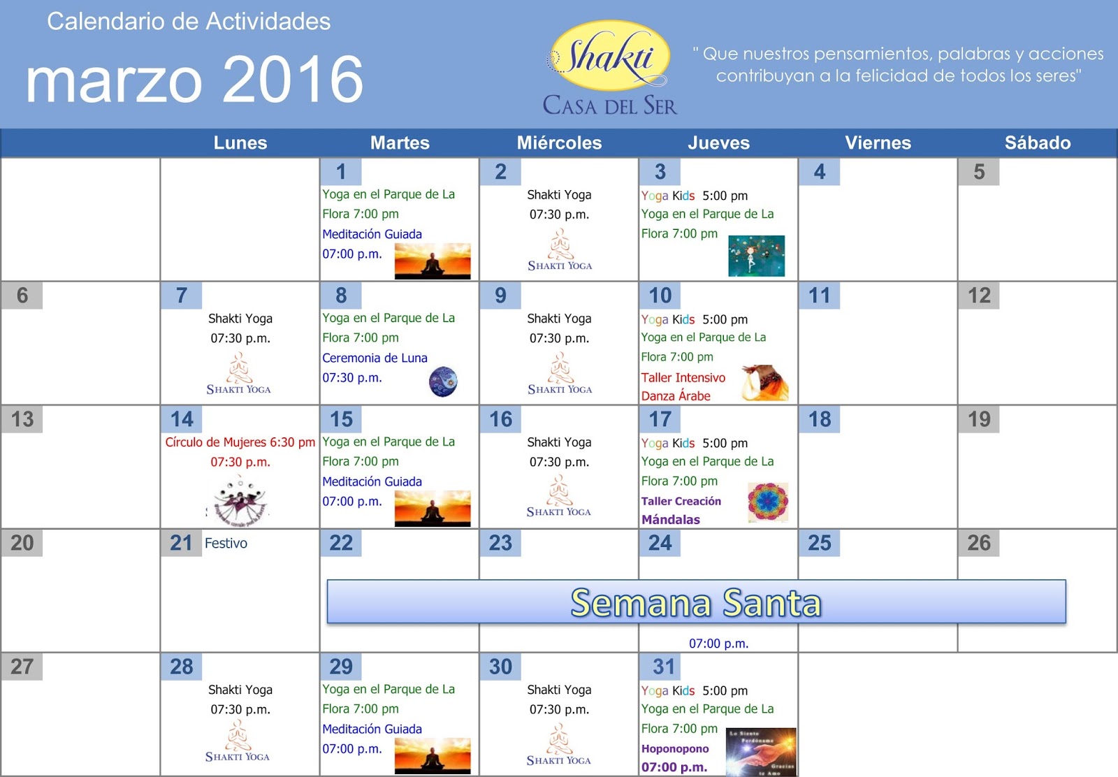 SHAKTI Casa del Ser: CALENDARIO ACTIVIDADES MARZO 2016, Te esperamos!!!