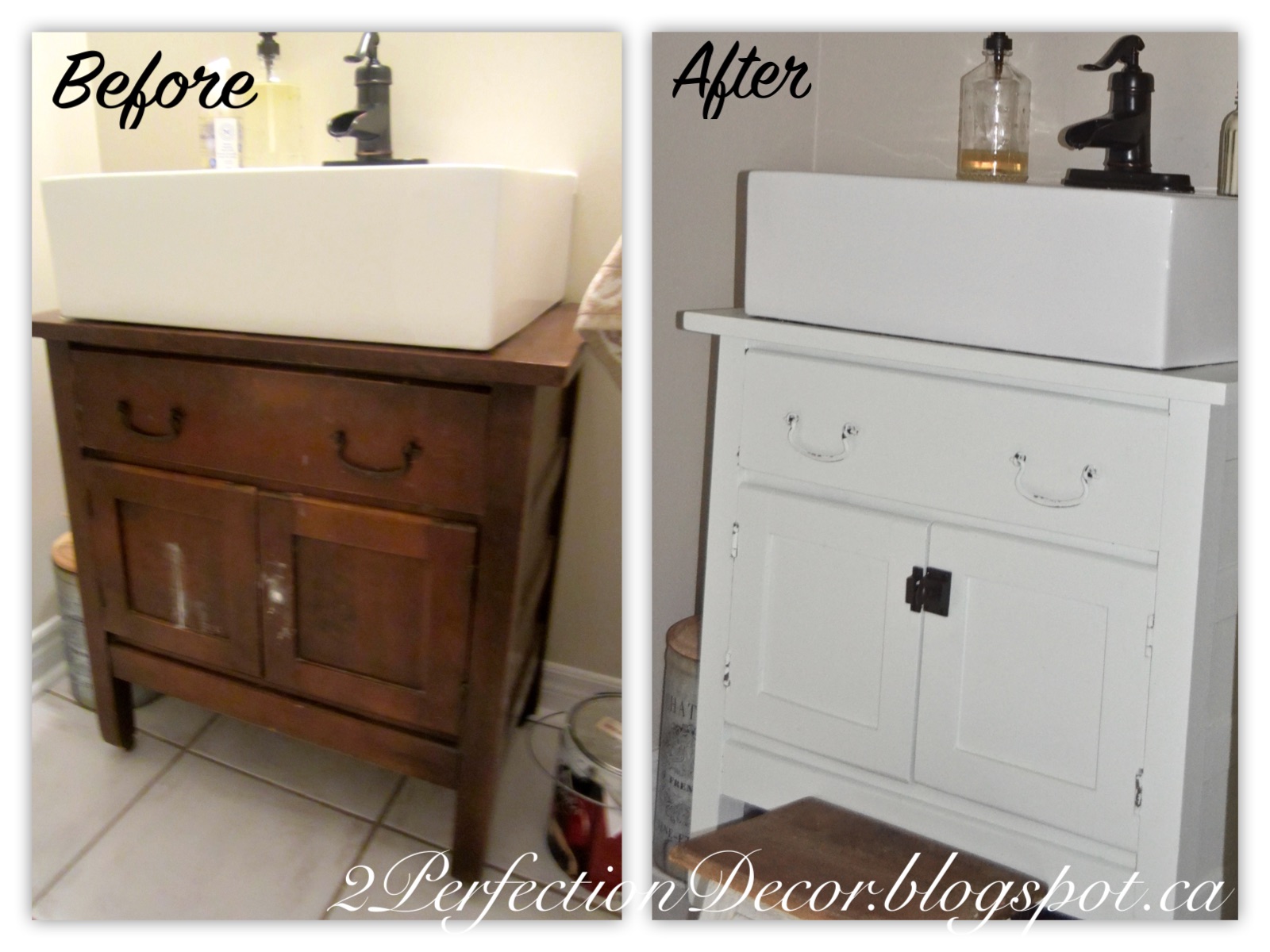 2Perfection Decor: Antique Wash Basin Stand into Vanity Makeover