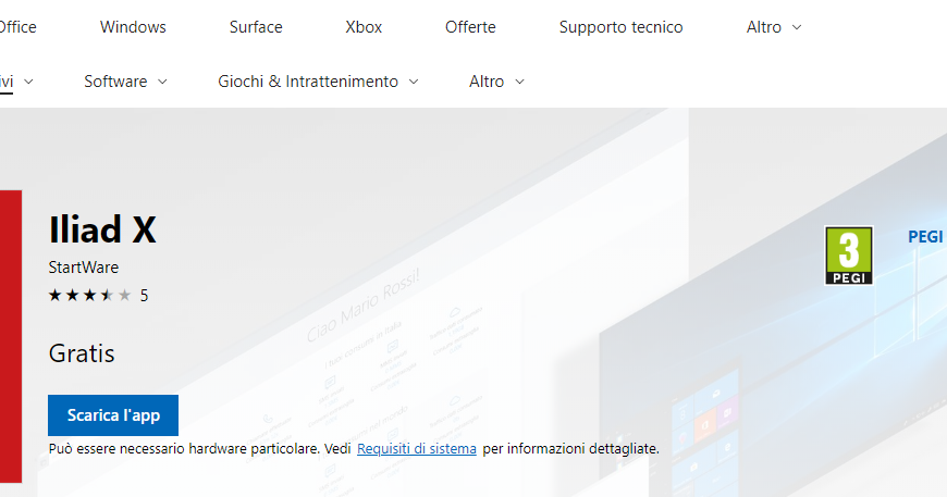 App Iliad X disponibile nel Microsoft Store per Windows 10