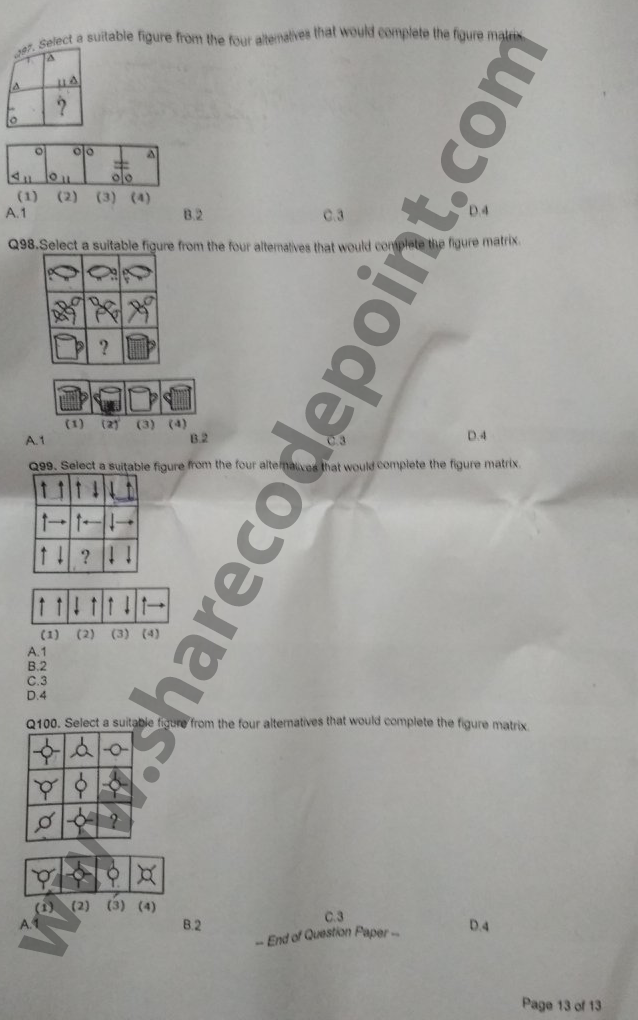 PEA304 : Reasoning Aptitude End Term Exam Question Paper - PEA 304 ...