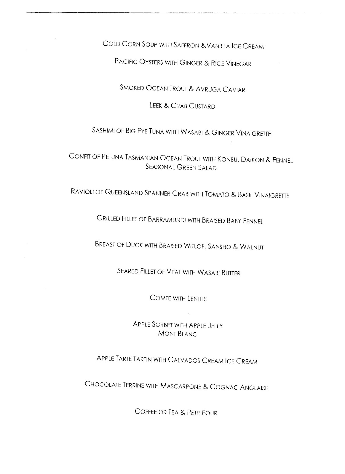 Chris Suhr's Menu Collection: TETSUYA'S, 2008.