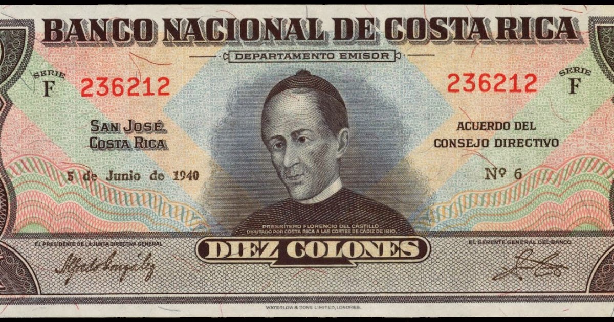 Costa Rica 10 Colones banknote 1940 Florencia del Castillo|World ...