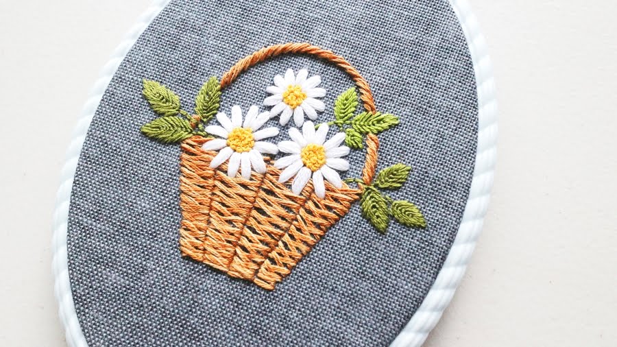 Daisy Flower Basket Embroidery with Basket Stitch