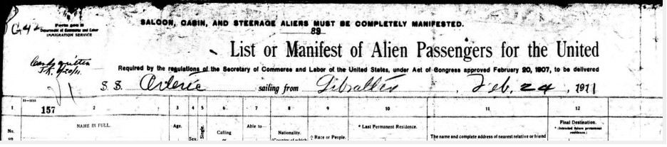 Spanish Pearls Genealogy : ORTERIC Immigrant Ship Manifest - INDEX