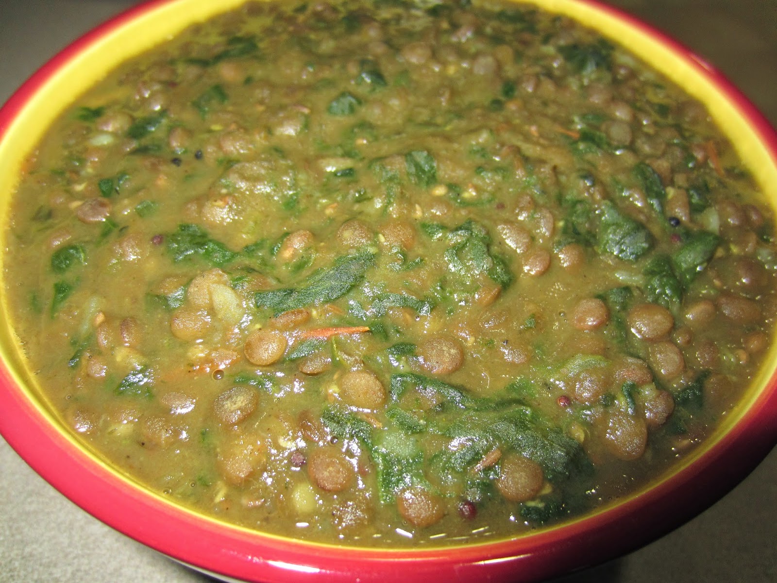 Aloo Palak Masoor dal curry or Potato Spinach Masoor lentils curry