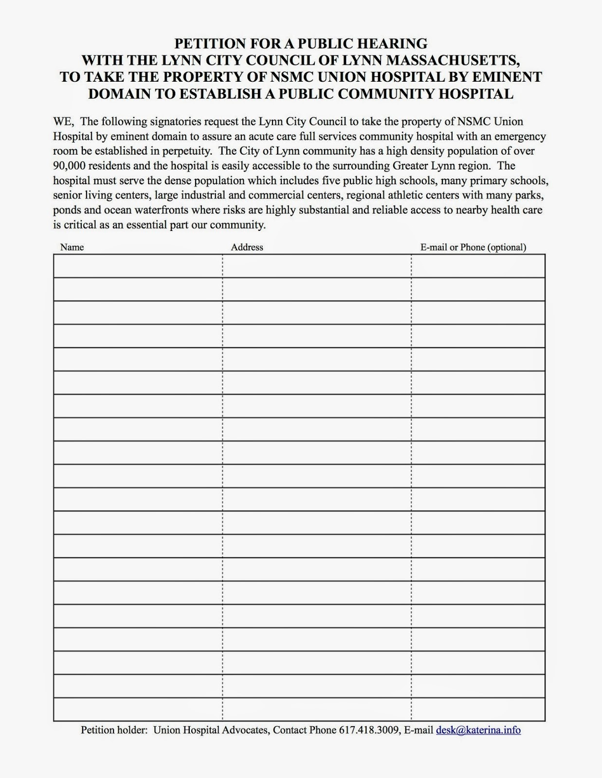 Petitions | Save Union Hospital