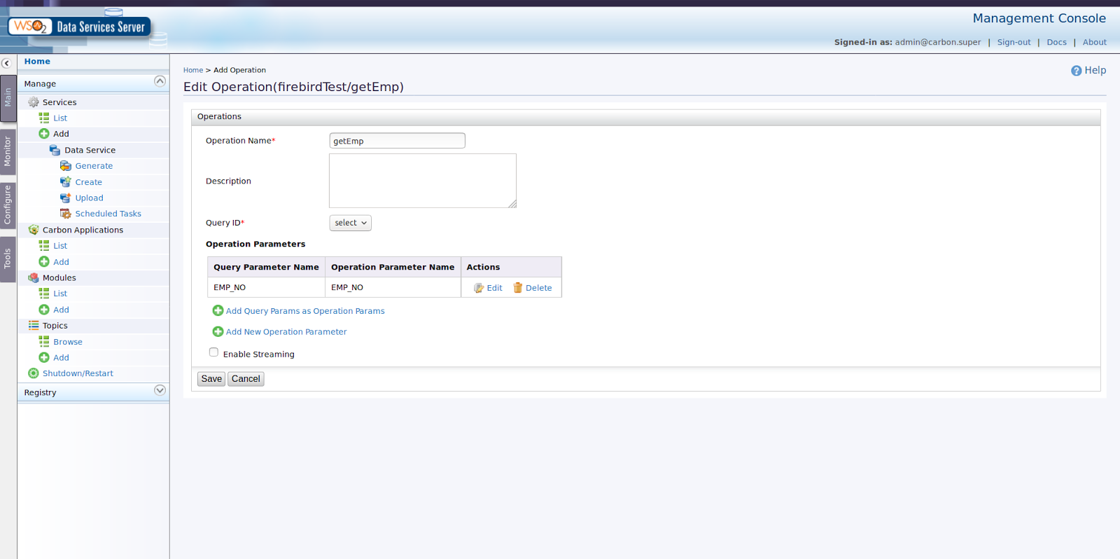 Define Howto Firebird Sample With Wso2 Dss