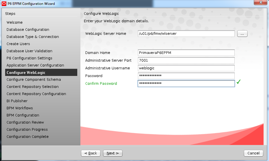 WebLogic Server Home: (/u01/p6/fmw/wlserver)