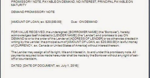 DEMAND PROMISSORY NOTE LETTER FORMAT