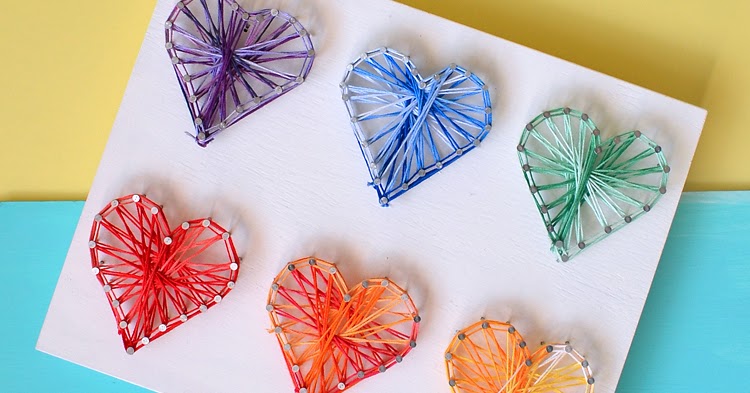 Colorful Valentine Day Heart String Art Tutorial - Sisters, What!