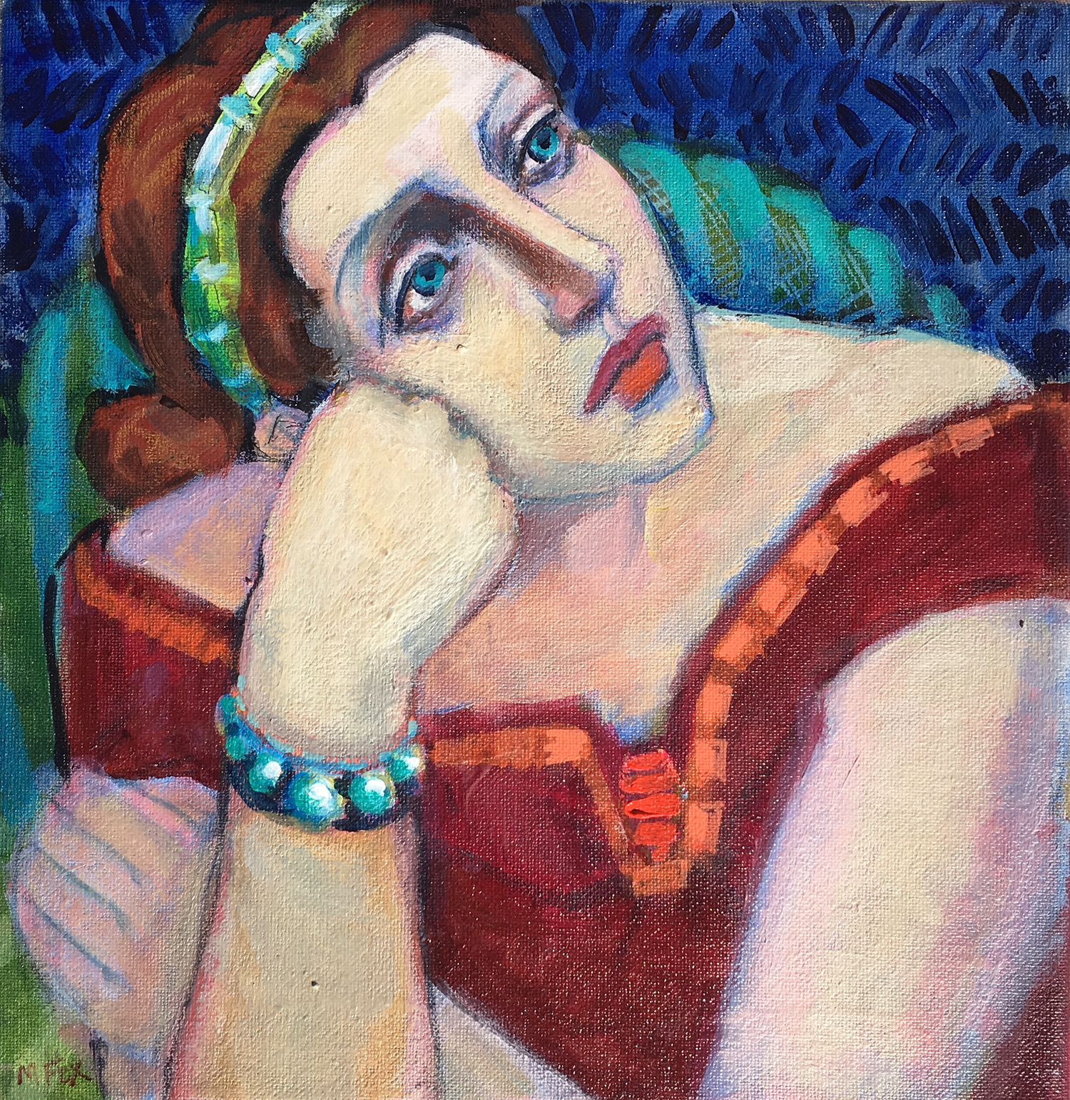 Dreamer, figurative painting of woman musing, female figuration ...