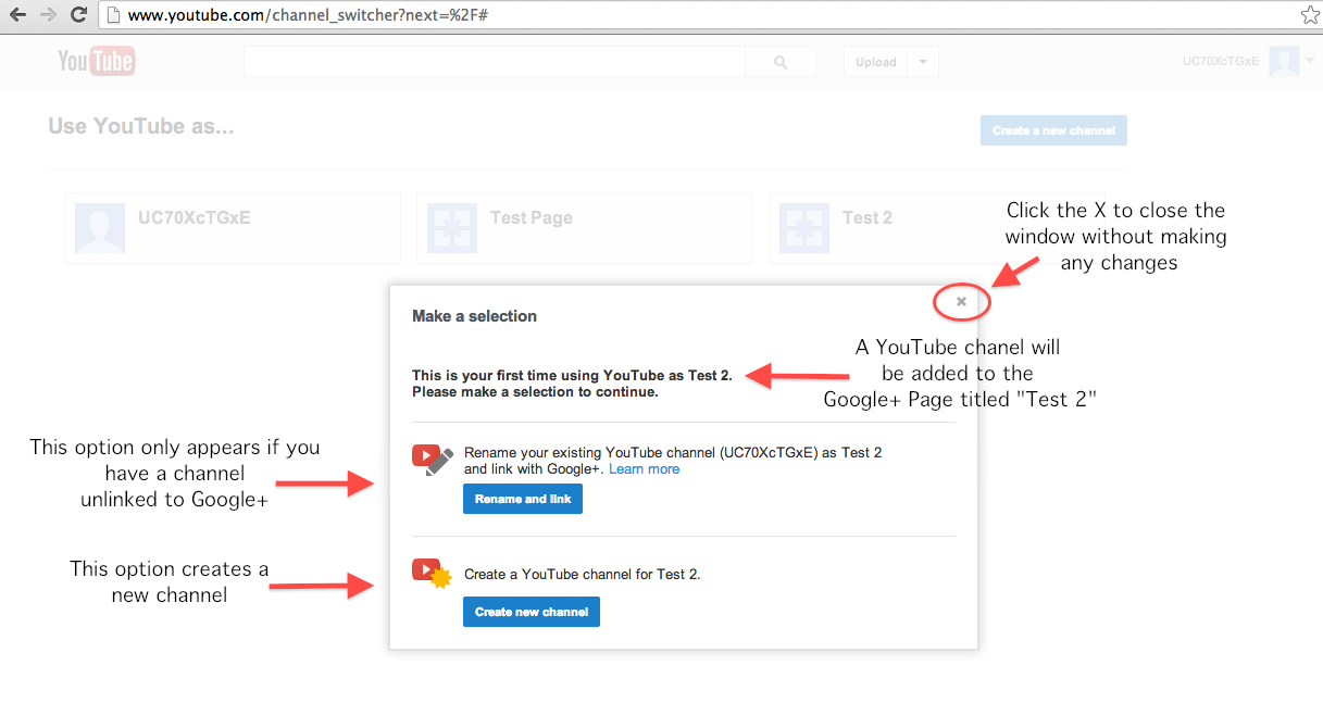Create a new YouTube channel for your existing Google+ Page