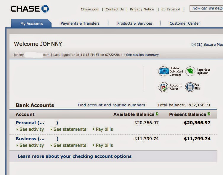 Chase Bank Account Balance Screenshot