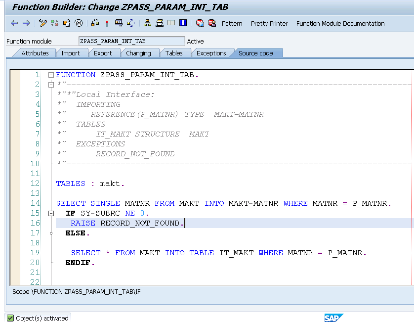 Sap Tech Passing Parameter And Internal Table As Parameters In Normal Function Module