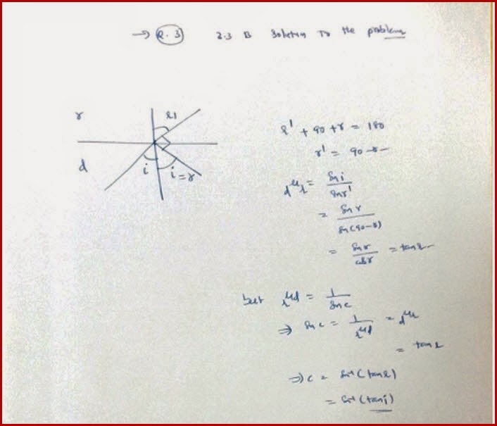 Problems And Solutions On Critical Angle And Total Internal Reflection