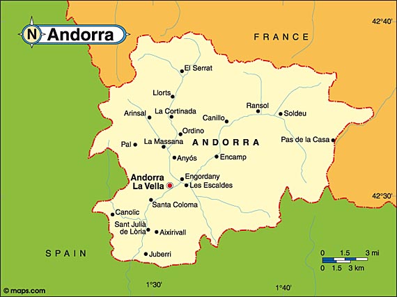 Mapa da Andorra Política Regional | Mapa da Europa Político Regional ...