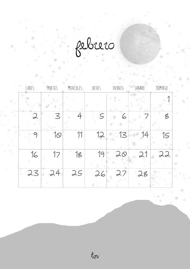Calendario imprimible febrero | Decoración