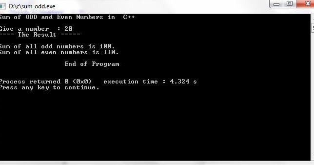 Free Programming Source Codes and Computer Programming Tutorials: Sum of Odd and Even Numbers in C++