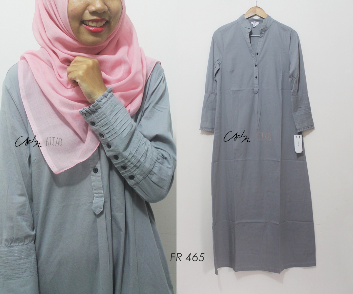 Gamis Katun Stretch Warna Abu Muda Variasi Lipit Model Kancing Depan ...