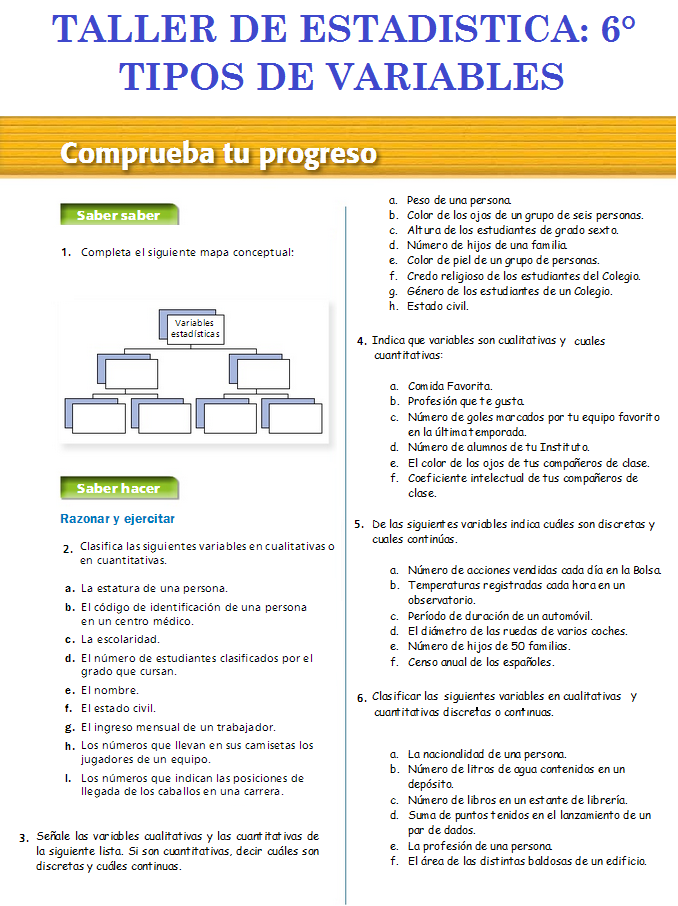 Talleres Geometría y Estadística: TALLER DE ESTADÍSTICA 6°: TIPOS DE ...