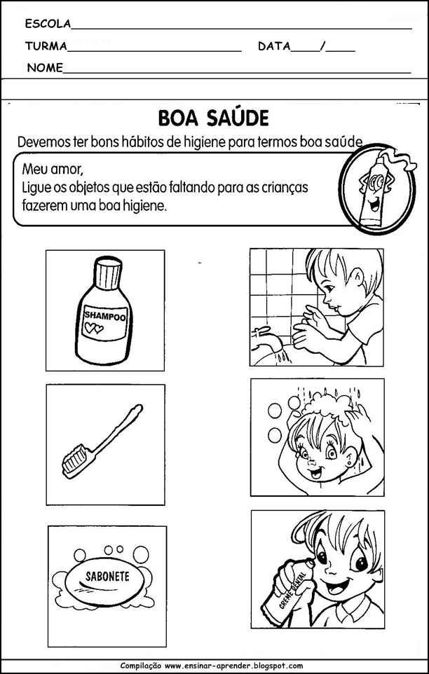Atividades Higiene Corporal - Cuidados com o Corpo - Desenhos Para Colorir