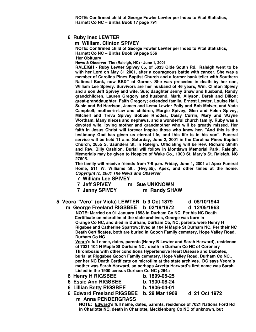 Barbee Research: Lewter Family Tree