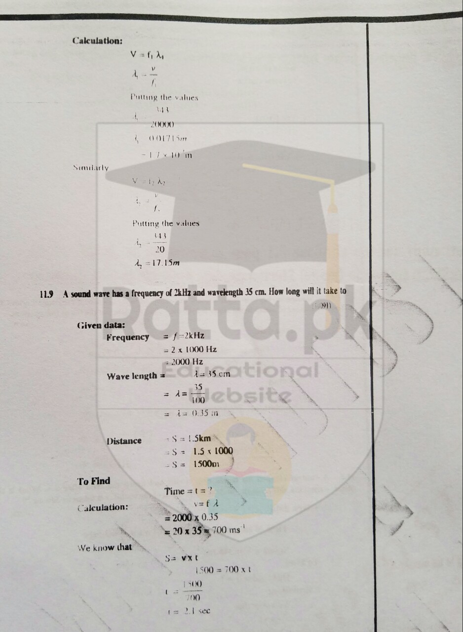 10th Class Physics Chapter 11 Sound Numerical Problems | Matric Physics - Ratta.pk
