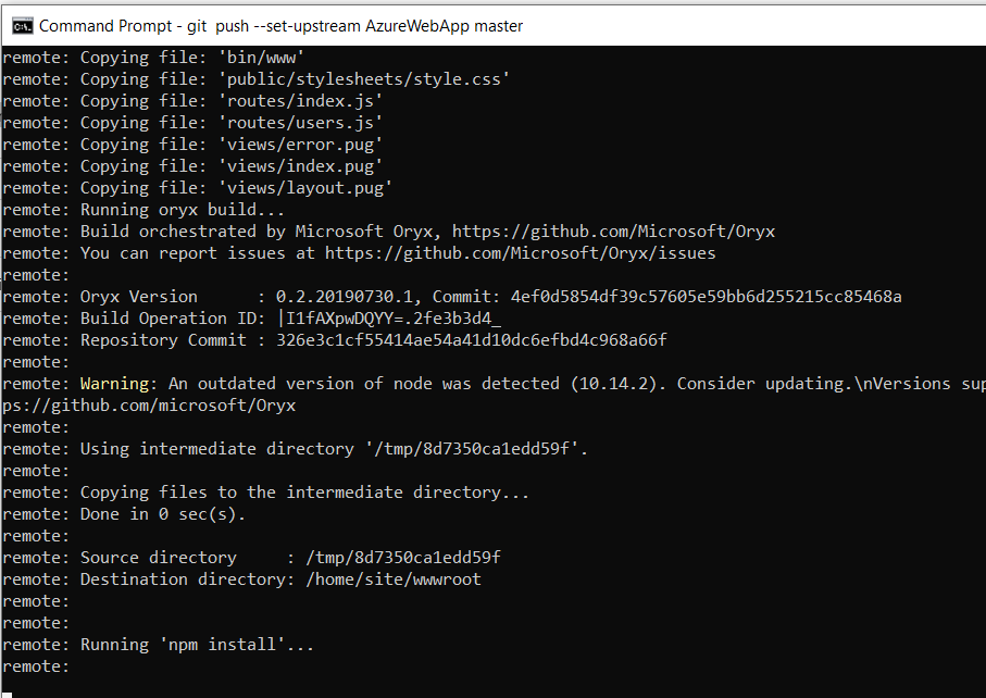 Azure And Co Build A Node Js Application And Deploy It Git Push To An Azure Linux Web App
