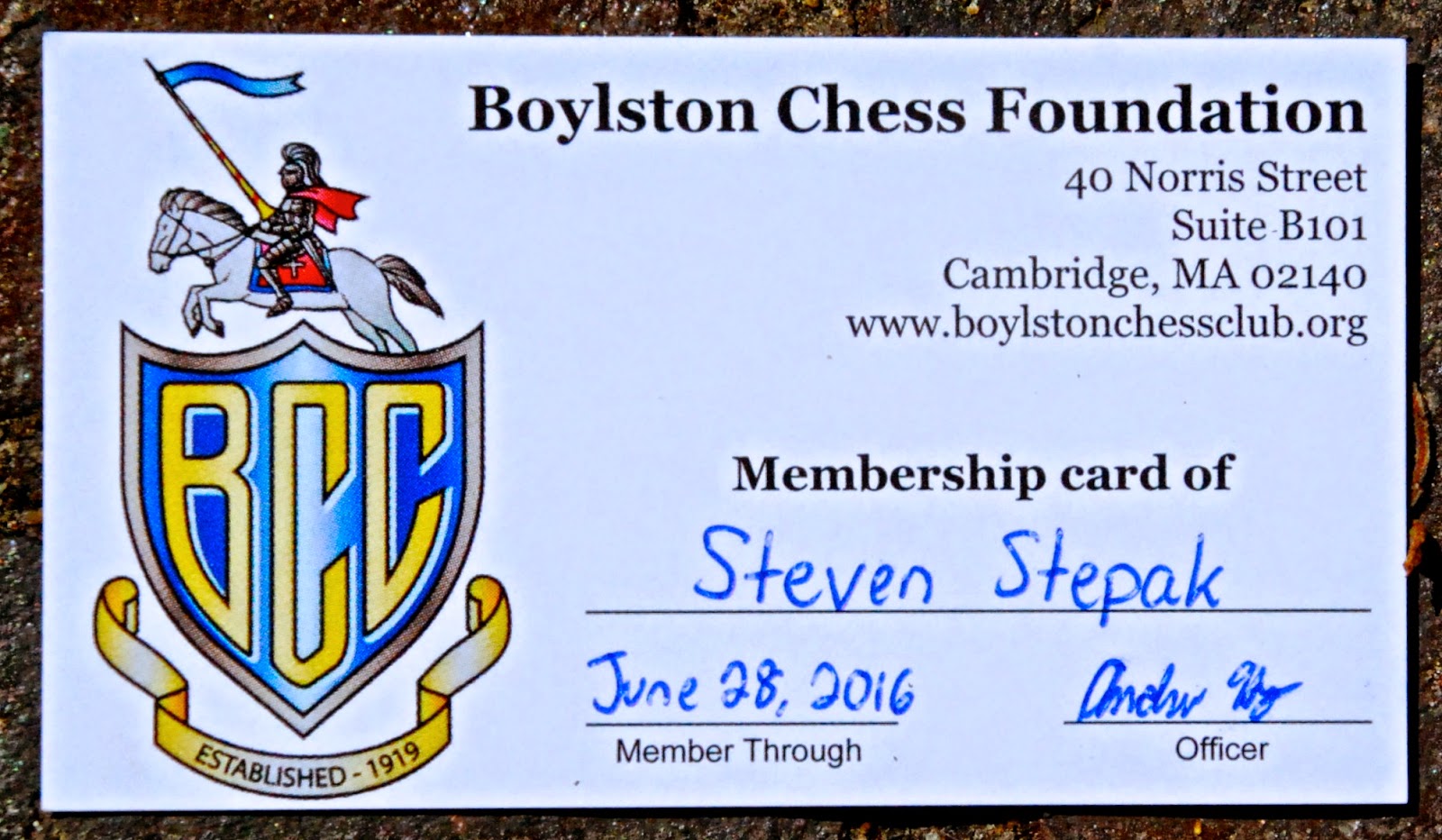 Boylston Chess Club Weblog: BCC MEMBERSHIP CARD: COLLECTOR'S ITEM ...