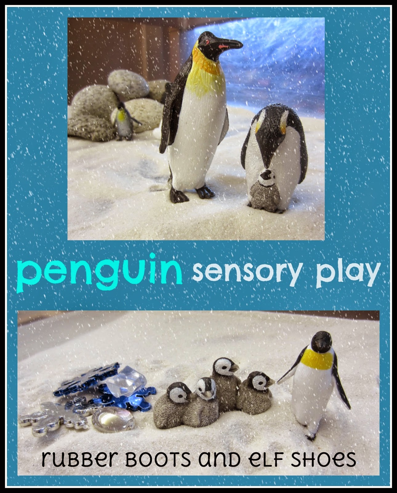 small world penguin play in the sand table - rubber boots and elf shoes