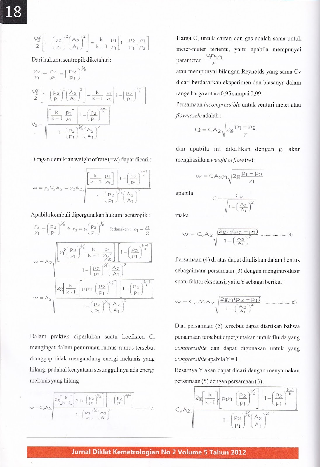Penurunan faktor ekspansi dalam rumus flow rate meter gas venturi ...