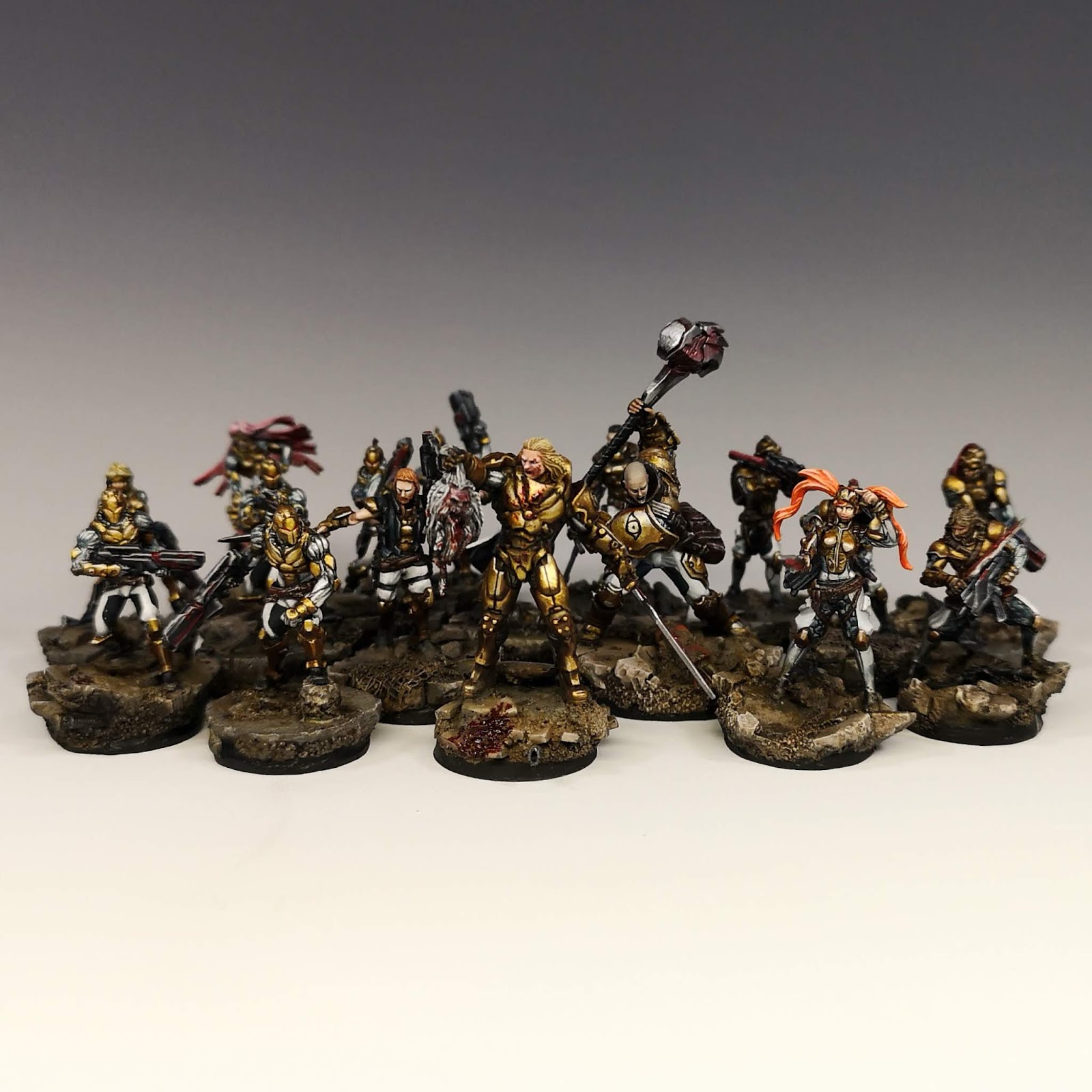 Infinity Aleph Steel Phalanx army painted in Gold TMM ready to rumble!
