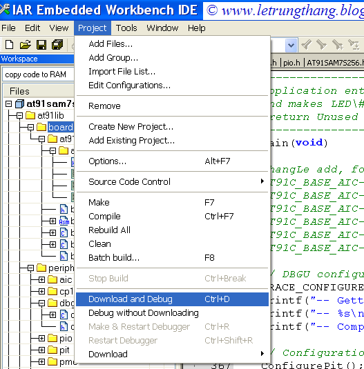 Thang Le: Getting started IAR Embedded Workbench for ARM with AT91SAM7S256