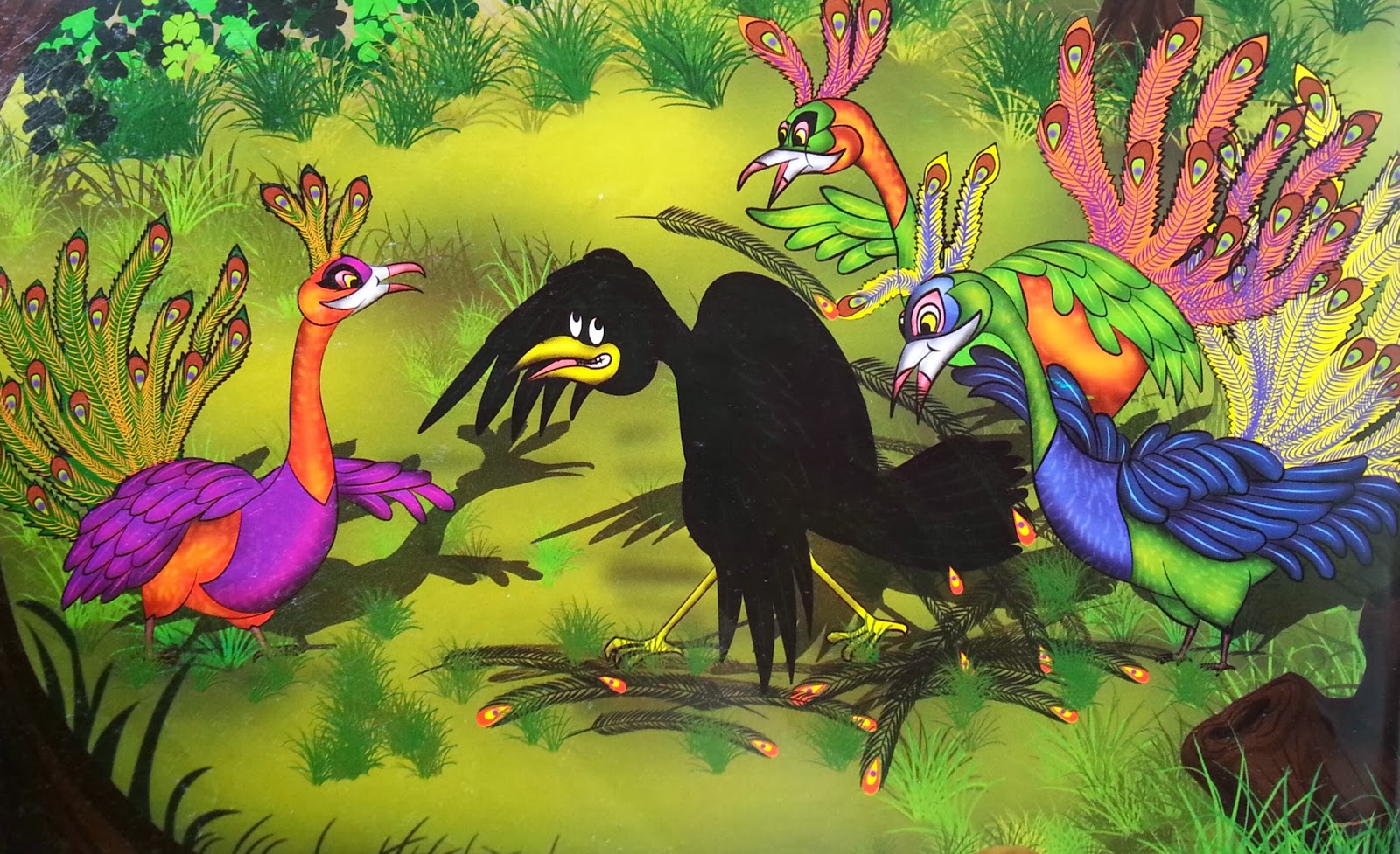 Storybook Crow And Peacock