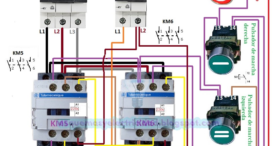 Esquemas eléctricos: Esquema eléctrico inversor de giro de un motor trifásico