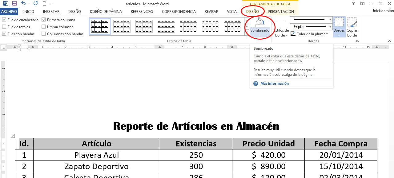 Uso de Tablas en Word