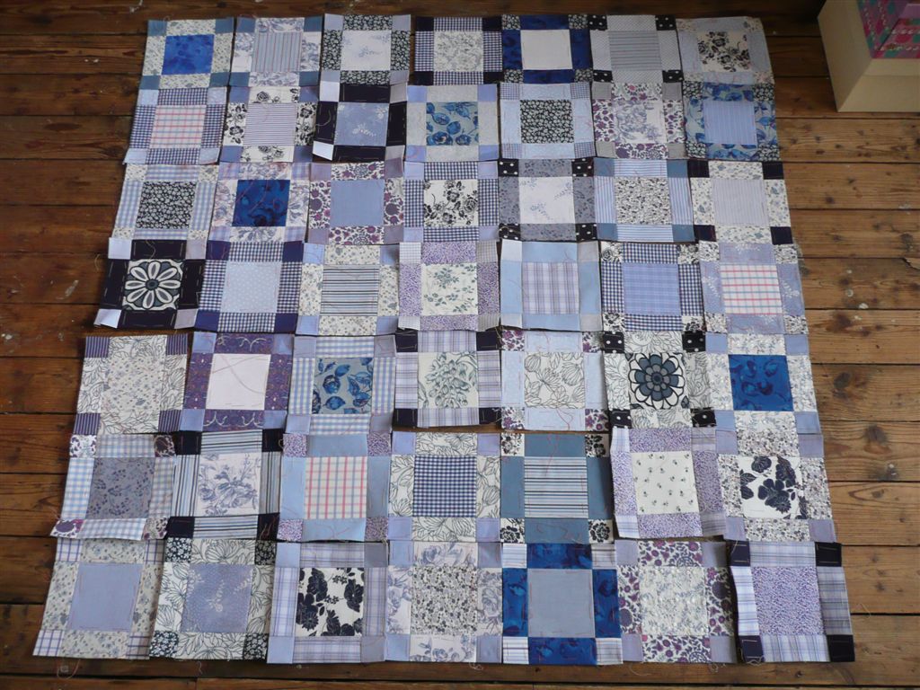 handmadecreatives: Blue and white patchwork quilt - progress.