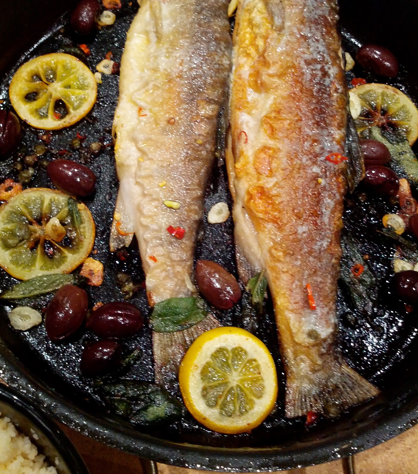 Flatrock Food Pan fried Trout With Sage Chilli And Olives Flatrock Food Pan fried Trout With Sage Chilli And Olives
