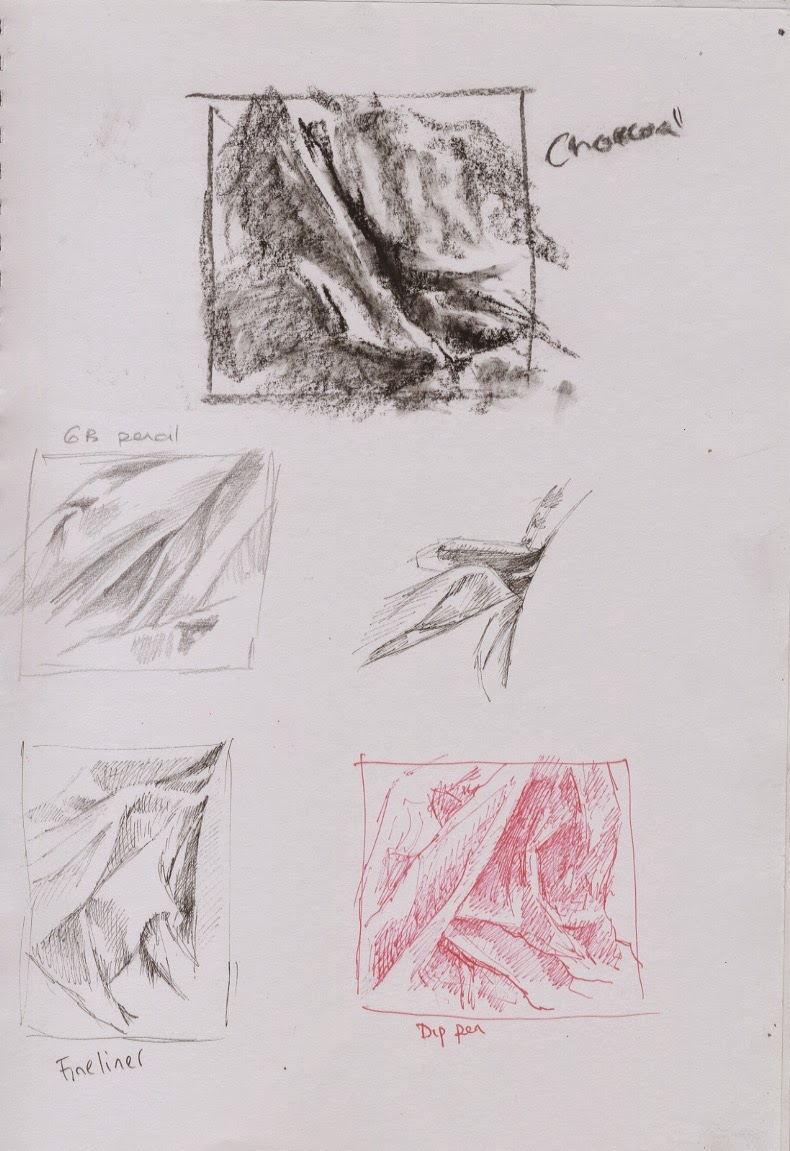 suburban sketches: Part 4 Exercise 1 - Drawing fabric using line and tone