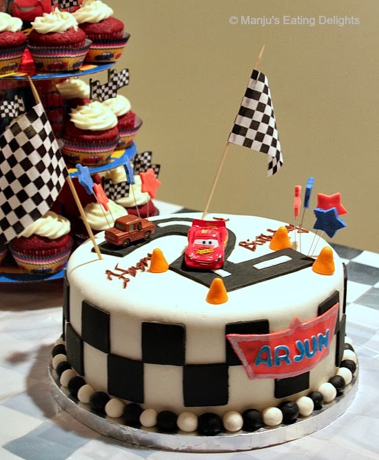 Manju's Eating Delights: Cars themed Birthday Cake and Cupcakes