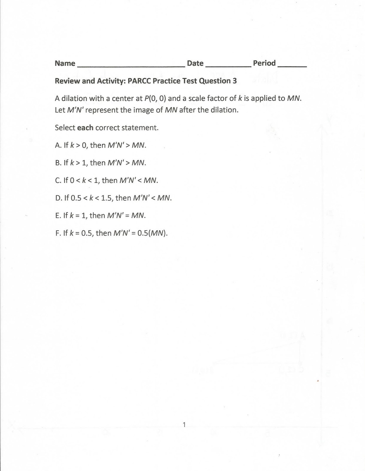 Geometry, Common Core Style: PARCC Practice Test Question 3 (Day 146)