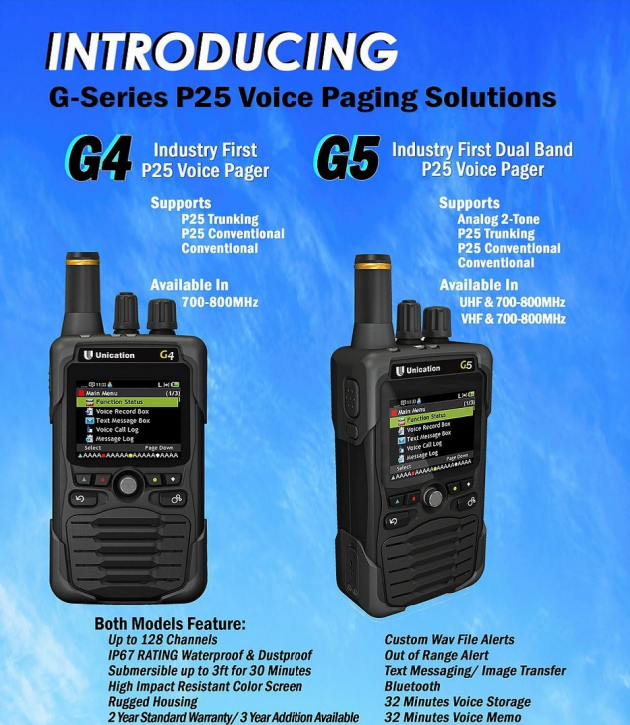 RCS Communications: Unication: G4 = Industry First P25 Voice Pager & G5 ...