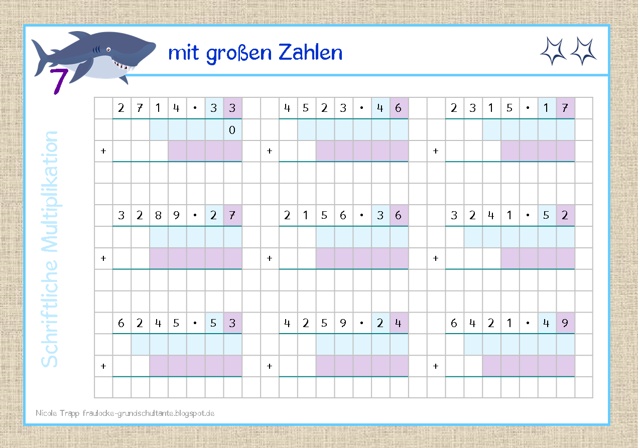 Übungskartei Schriftliche Multiplikation - Frau Locke