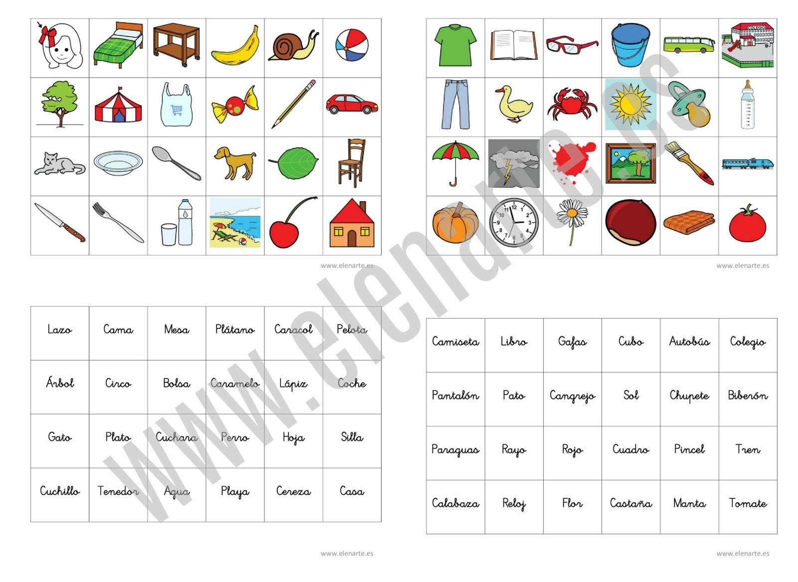 Bingo evolutivo para aprender a leer - Elenarte