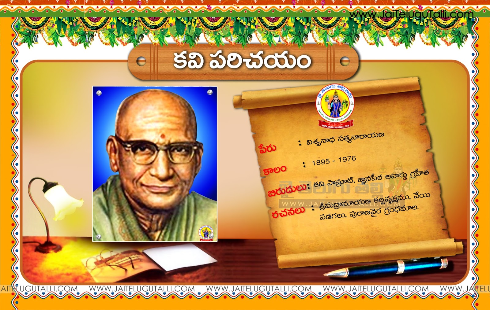 Viswanatha Satyanarayana Telugu Kavi Parichayam Images and HD Pictures ...