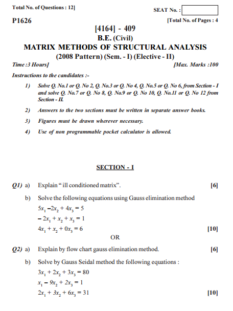 Pune University B.E Civil Matrix Methods of Structural Analysis 2015 ...