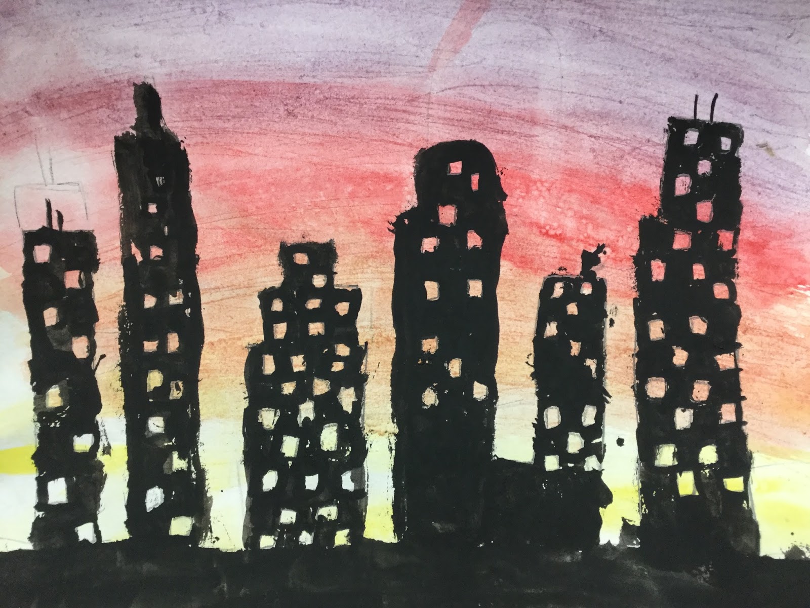 14er Art : Sunset Cityscapes - Art Lesson 3rd-5th Grade