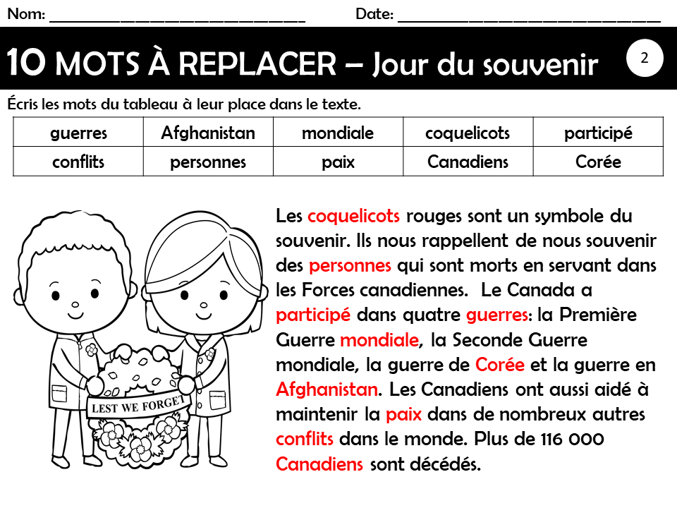 La classe de Caro: Le jour du souvenir