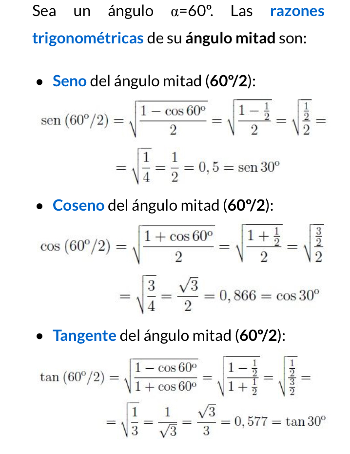 Identidades de números compuestos : Ángulos medios